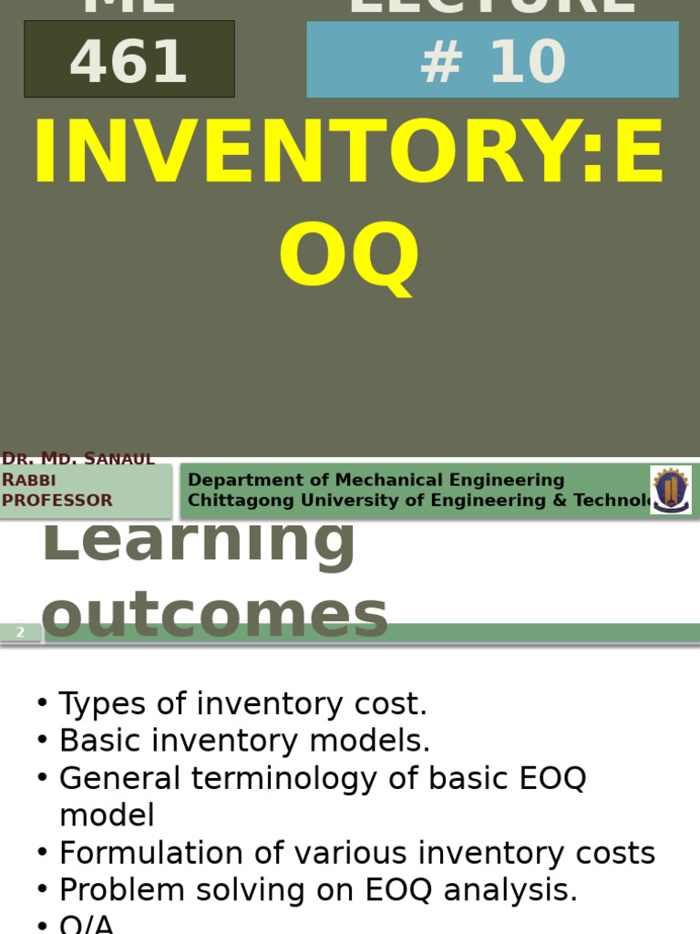 Lecture 10 Inventory EOQ | PDF | Business | Business Economics