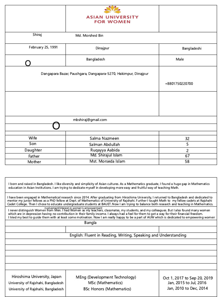 Personal History and Academic Background | PDF