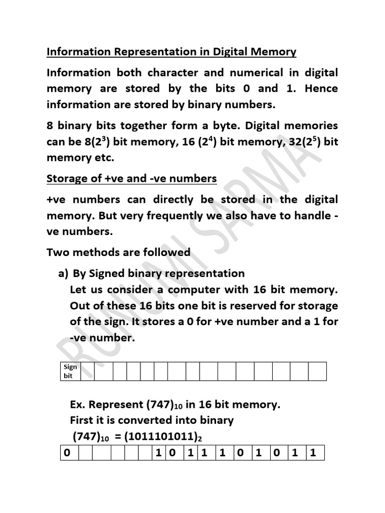 Information Representation in Computer Memory | PDF | Subtraction | Computer Data