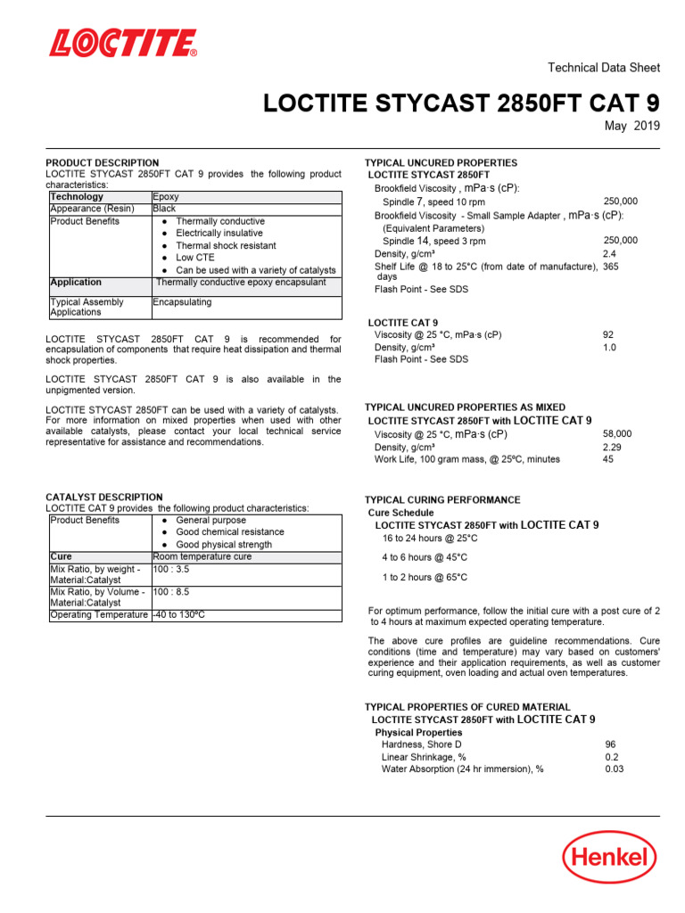 Stycast 2850FT Cat 9 En-2448985 | PDF | Epoxy | Viscosity