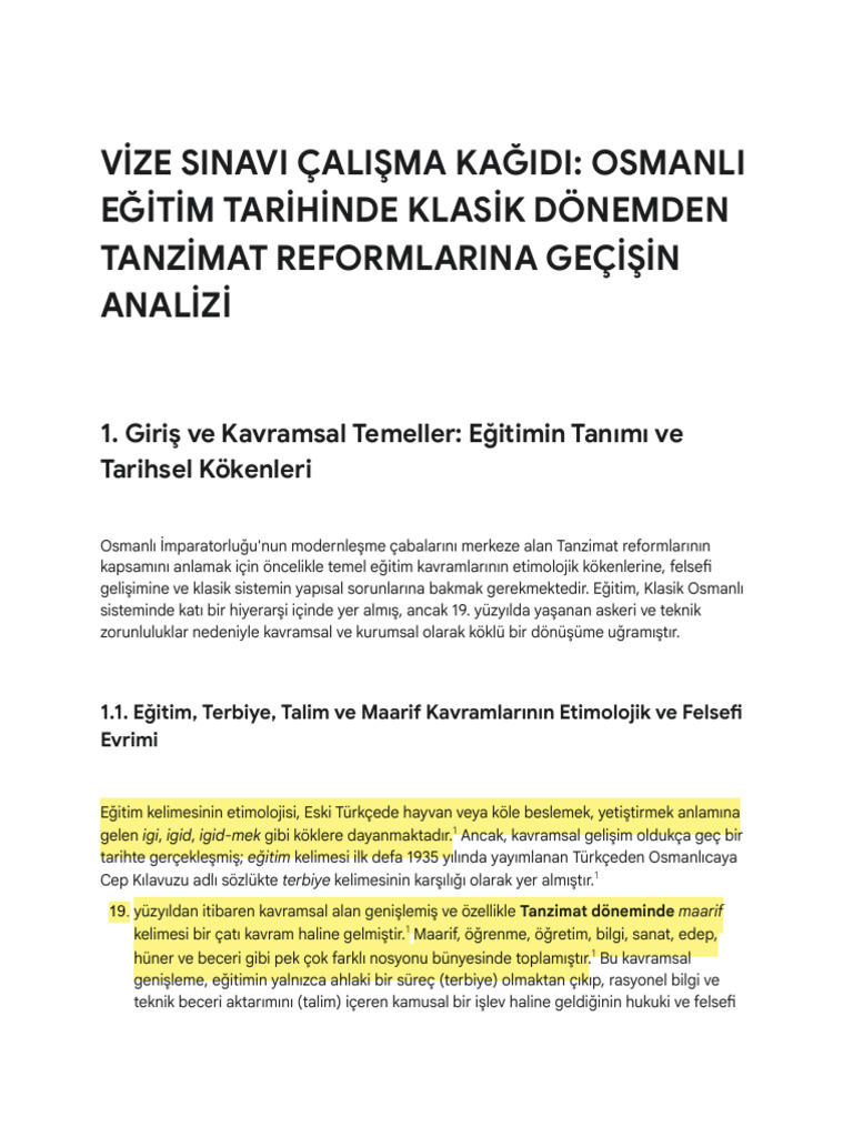 Tanzimat Dönemi Eğitim Çalışma Kağıdı | PDF
