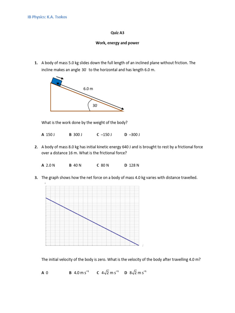 IB Physics Quiz: Work, Energy, Power | PDF | Mass | Speed