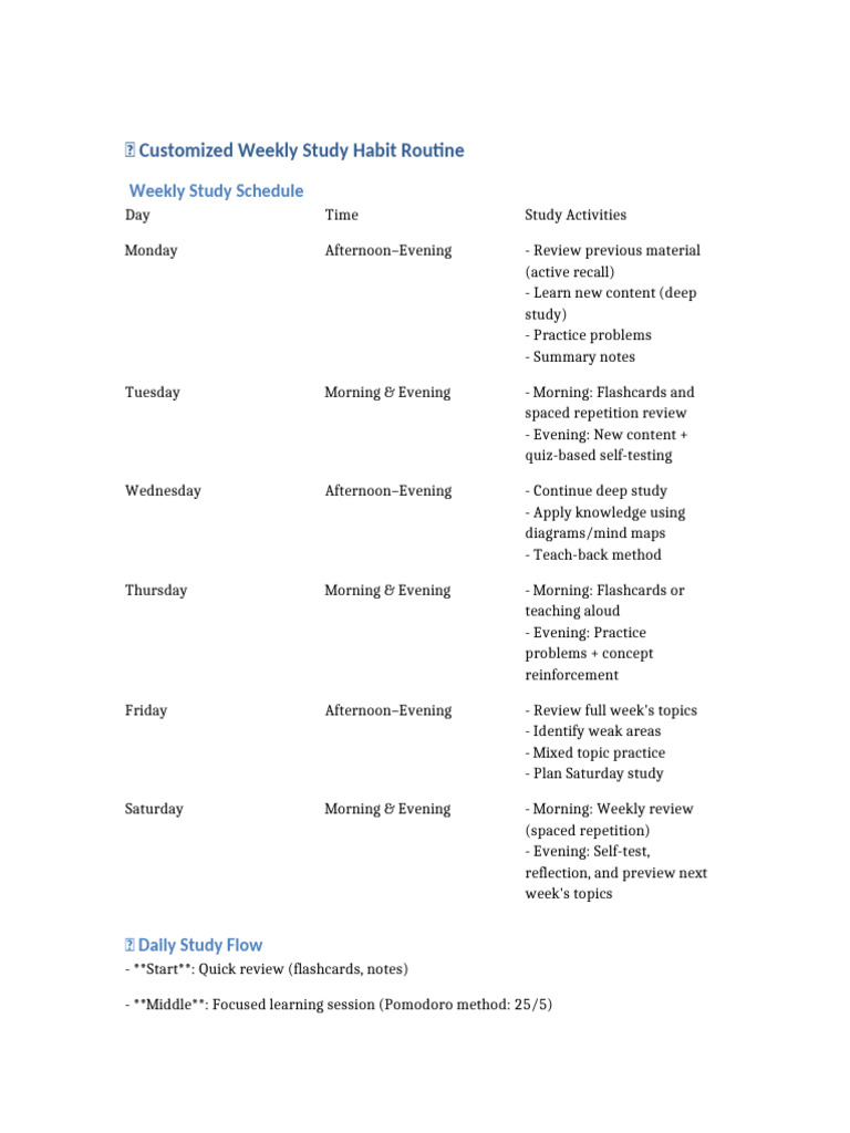 Custom Study Habits Routine | PDF | Habits | Psychological Concepts