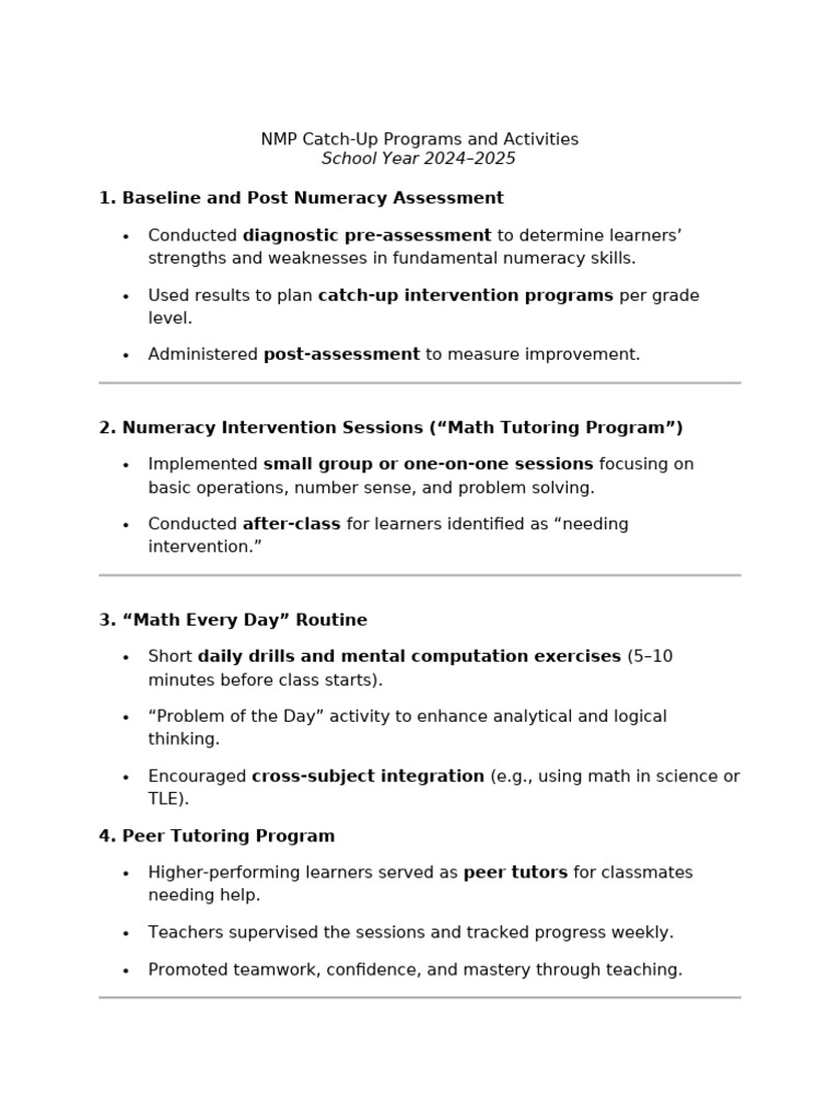 NMP Catch-Up Math Intervention Strategies | PDF | Learning | Mathematics