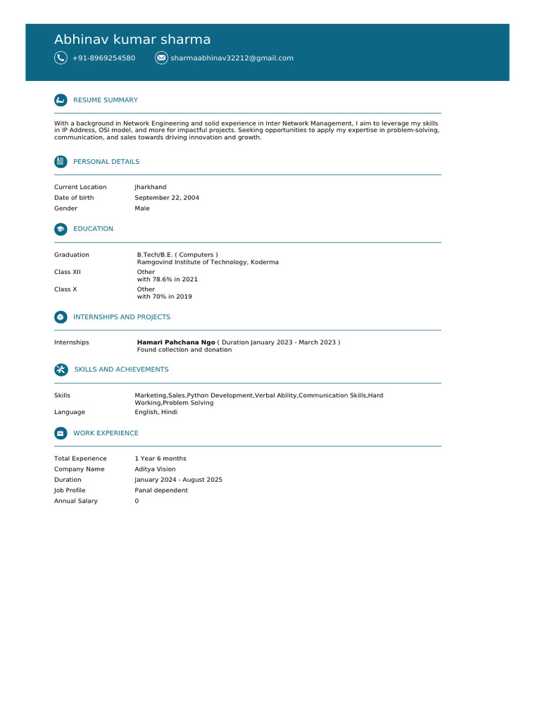 Abhinav Kumar Sharma Resume | PDF
