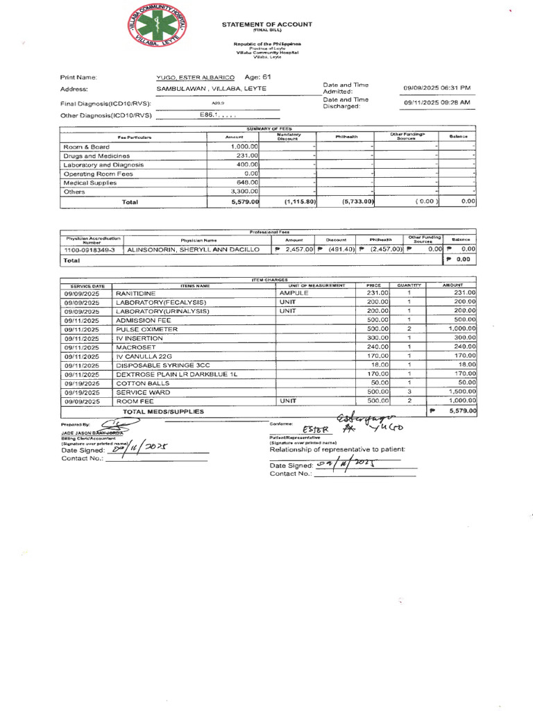Itemized Statement of Account Yugo, Ester Albarico | PDF