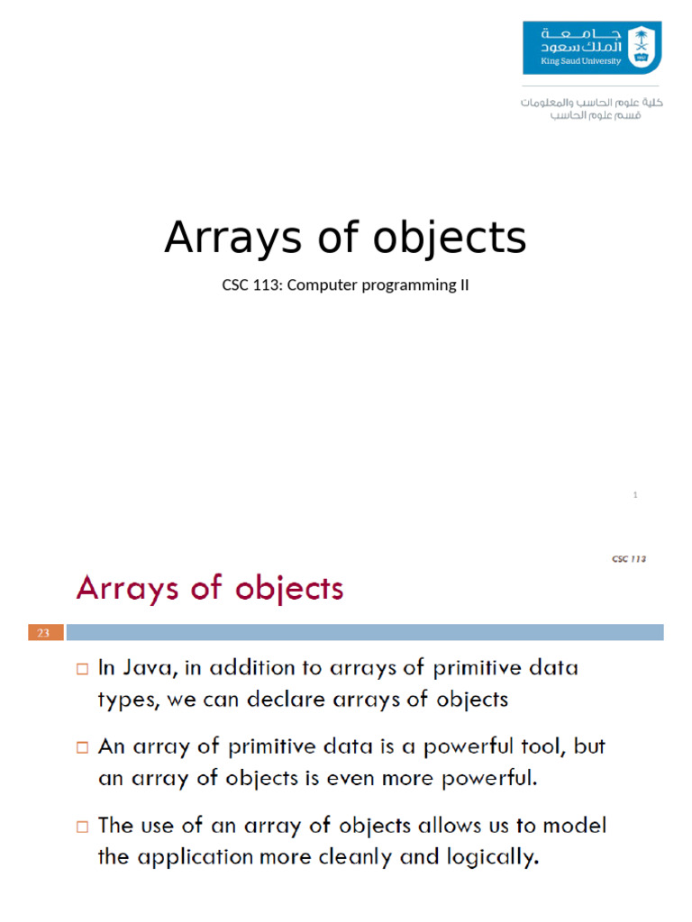 W2 Lec 2 3-Ch1-2 Arrays of Objects | PDF | Computer Programming ...
