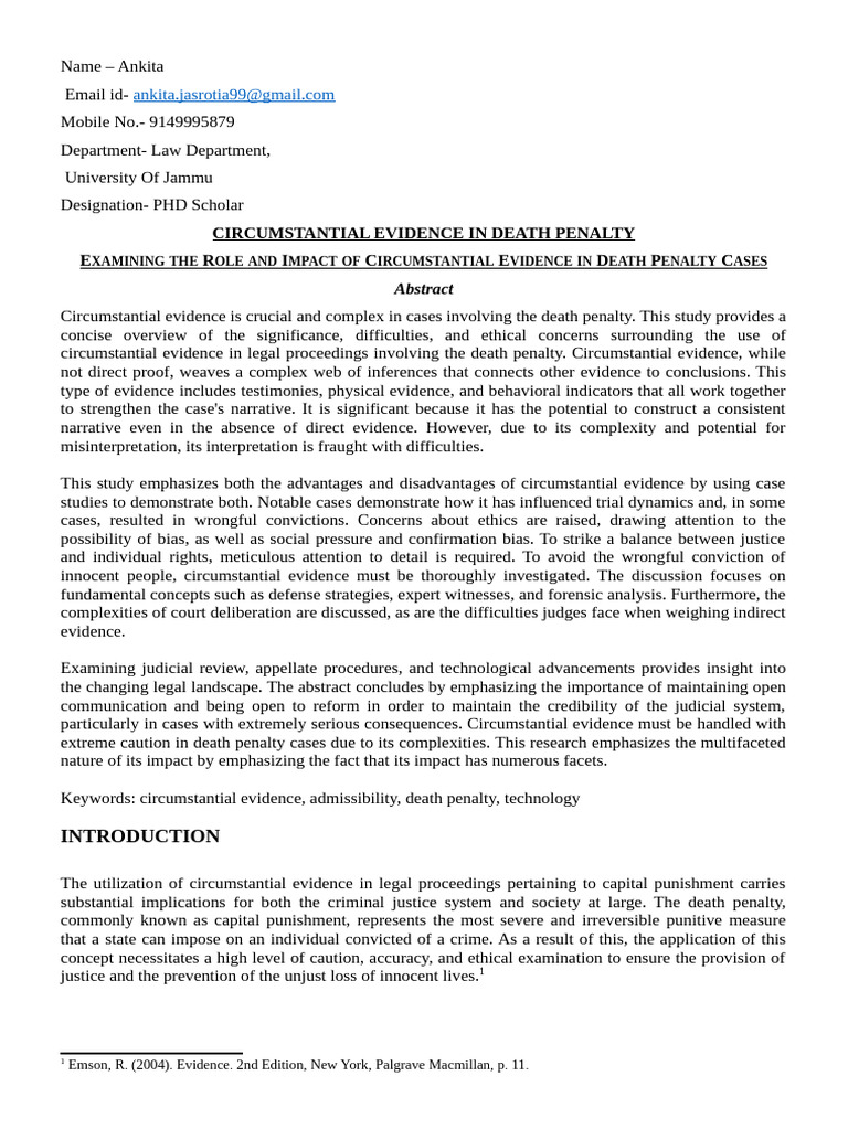 Circumstantial Evidences in Death Penalty-1 | PDF | Evidence (Law ...