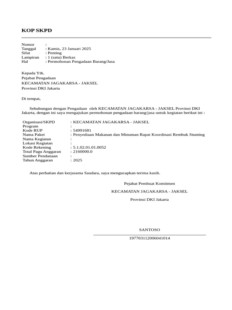 Template Surat Permohonan Disposisi E-Order | PDF