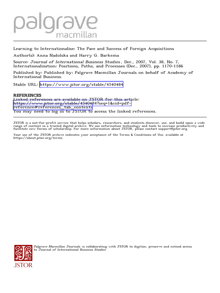 Learning To Internationalise The Pace and and Success of Foreign ...