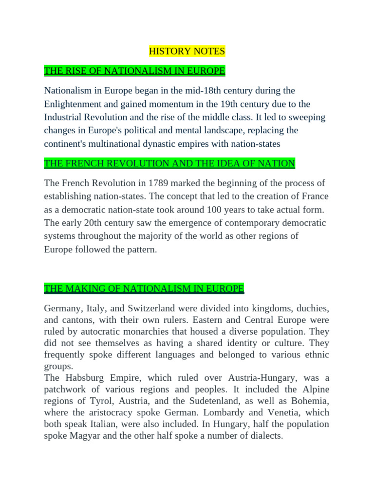 History Notes CH 1 | PDF | Nationalism | Conservatism