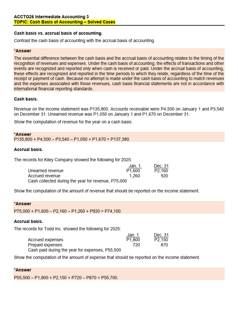 26.cash Accrual Basis Solved Problems | PDF | Accrual | Basis Of Accounting