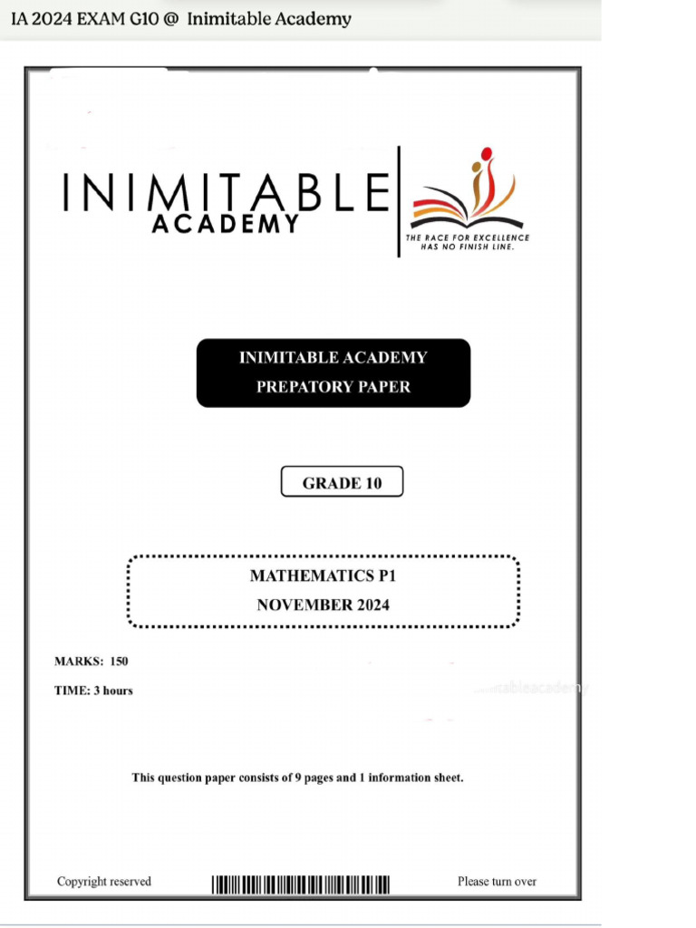 Grade 10 Mathematics Paper 1 2024 November | PDF | Chess | Chess Theory
