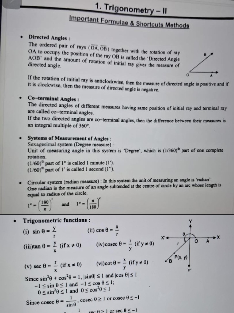 Basic Concepts and Shortcuts of Trigonometry II Class 11th Maths | PDF