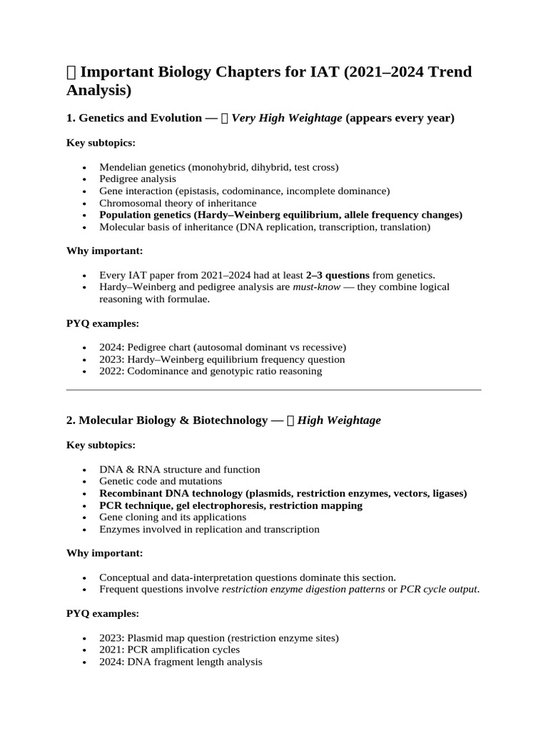 ? Important Biology Chapters For IAT | PDF | Genetics | Dominance ...