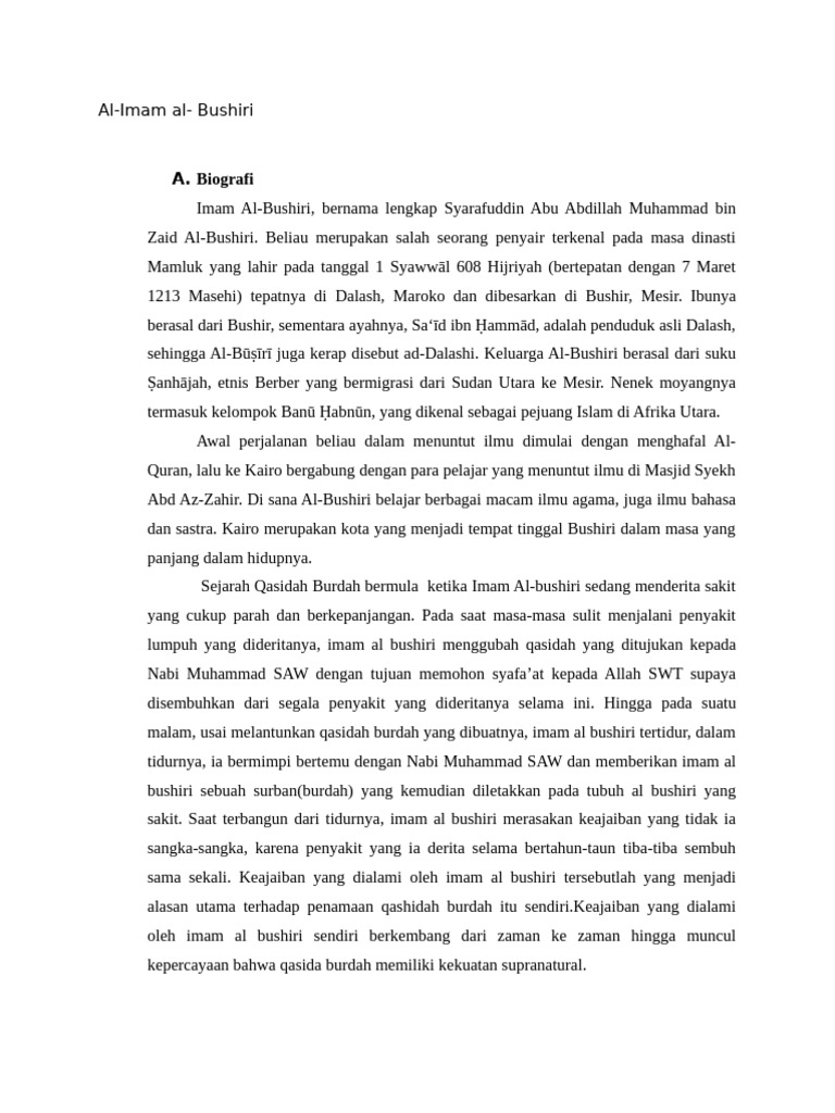 Biografi dan Karya Imam Al-Bushiri | PDF