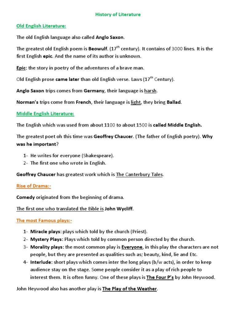 History of Literature Old English Literature | PDF | English Literature ...