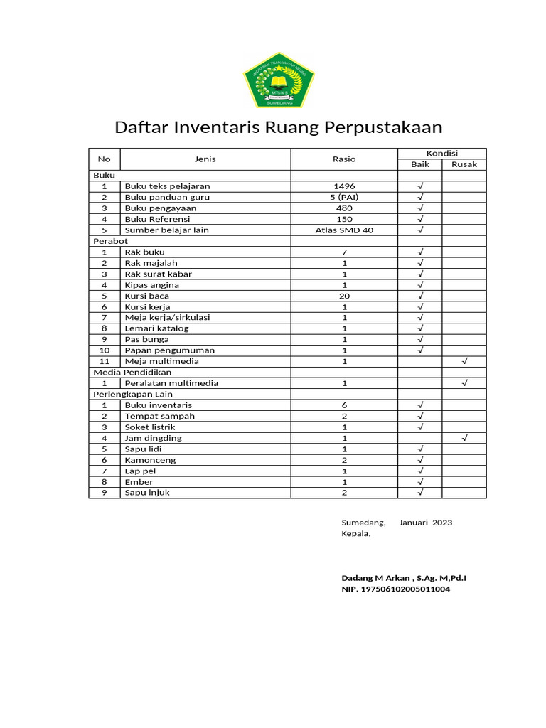 Daftar Inventaris Perpustakaan Lengkap | PDF