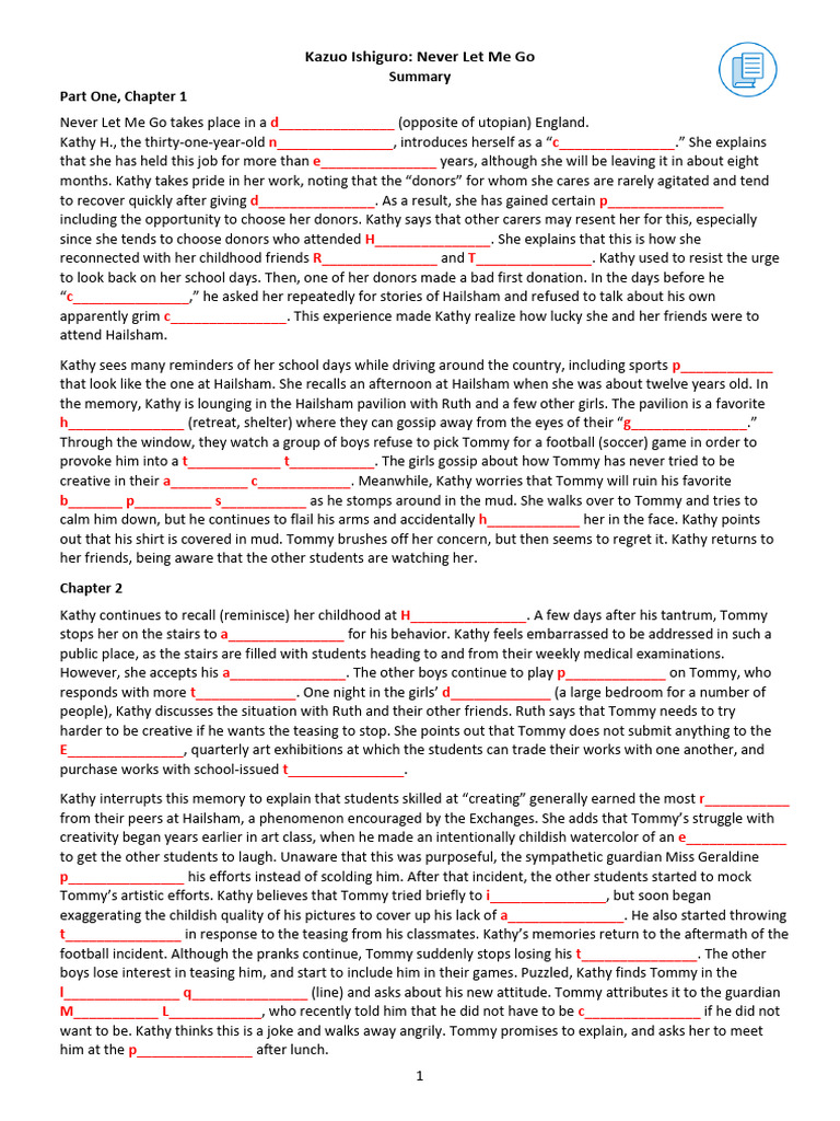Summary of "Never Let Me Go" Chapters 1-4 | PDF