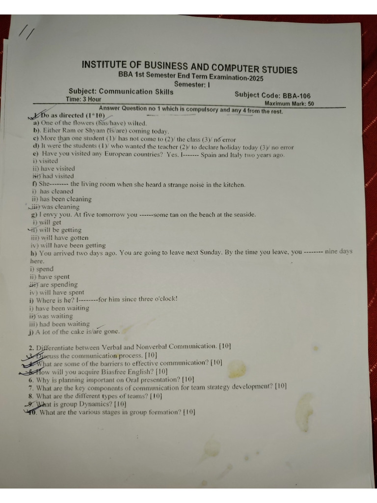 1st Sem Question Papers | PDF