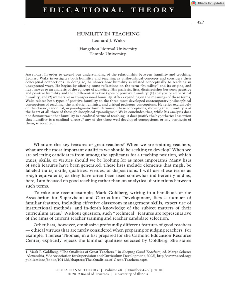 Humility's Role in Effective Teaching | PDF | Humility