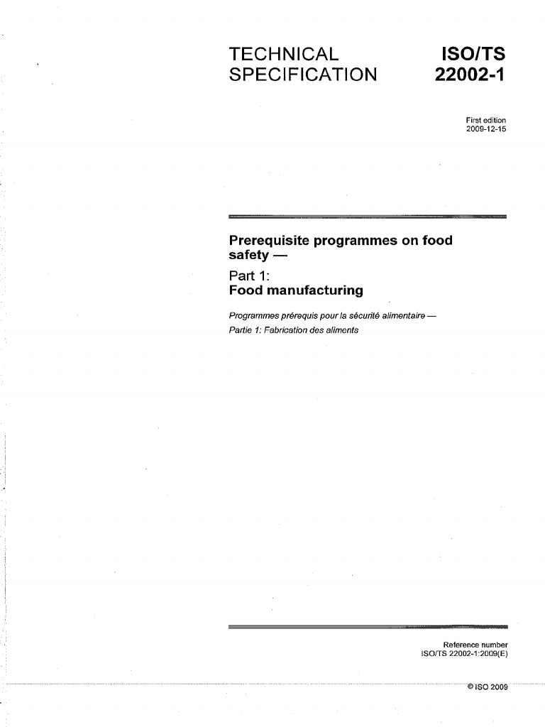 ISO-TS 22002-1 - PreRequisites On Food Safety - Part 1 - Food ...