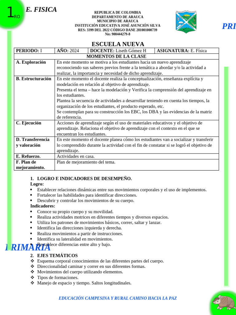 Guia E.fisica Grado 1ro-P1 | PDF | Corriendo | Aprendizaje
