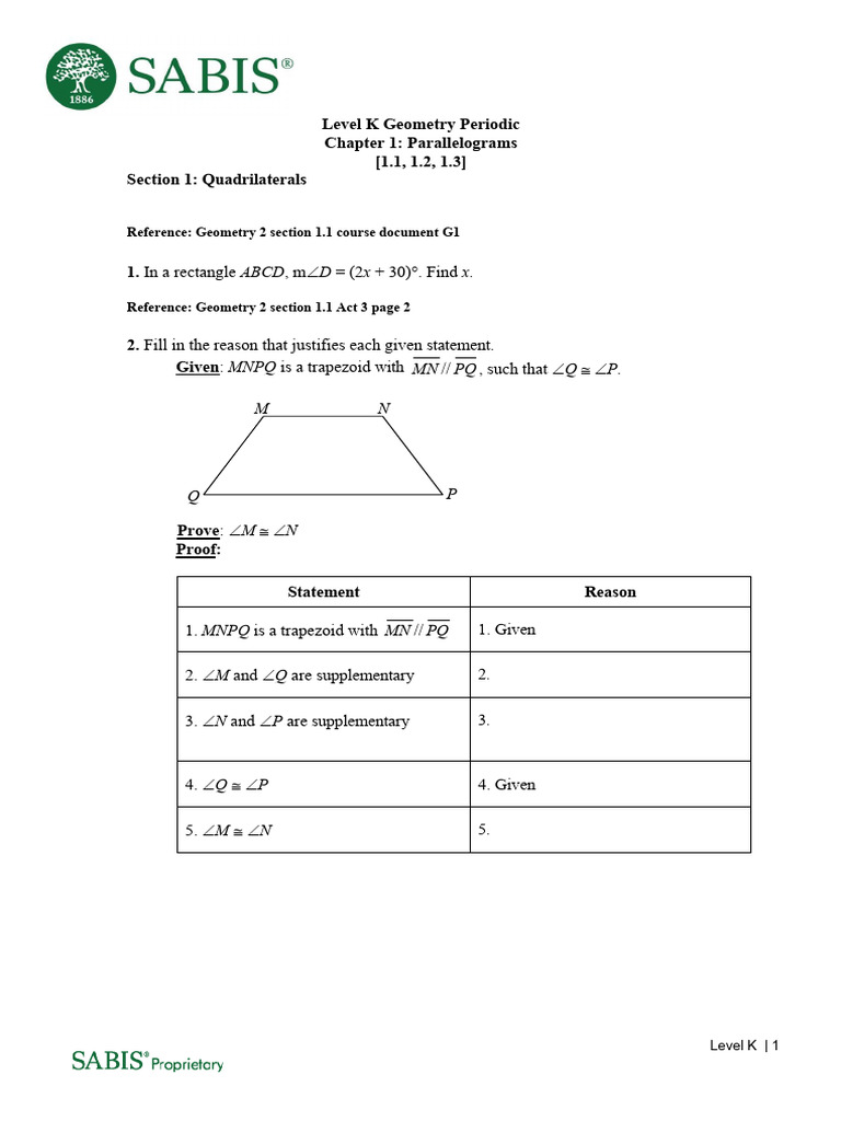 Level K Geometry: Parallelograms Guide | PDF | Geometry | Classical ...