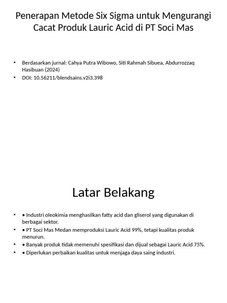 Penerapan Six Sigma Pada Produk Lauric Acid PT Soci Mas | PDF