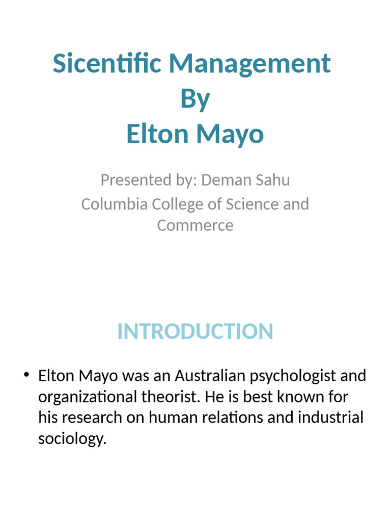 Elton Mayo's Human Relations Management | PDF