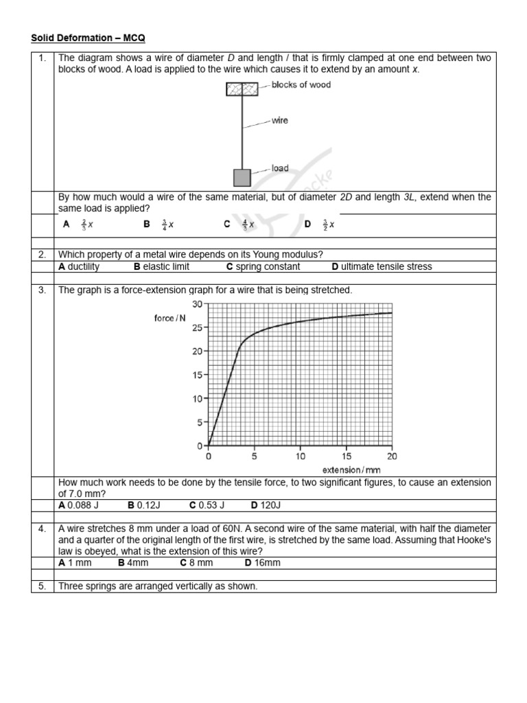 Solid Deformation WS | PDF | Young's Modulus | Elasticity (Physics)