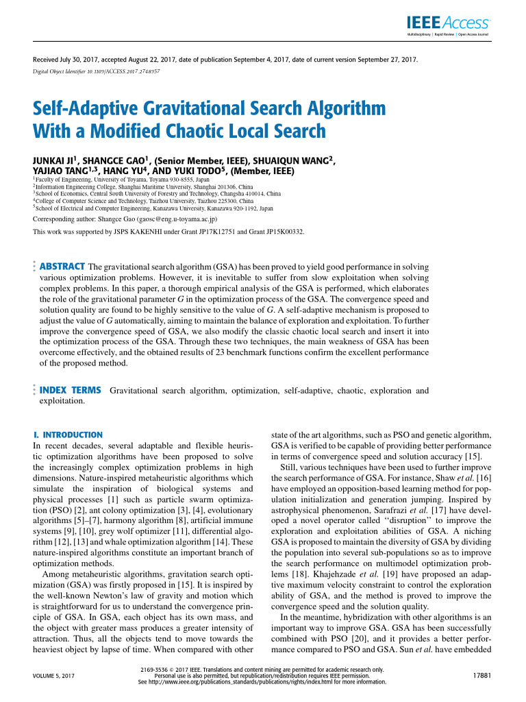 Self-Adaptive Gravitational Search Algorithm With A Modified Chaotic ...
