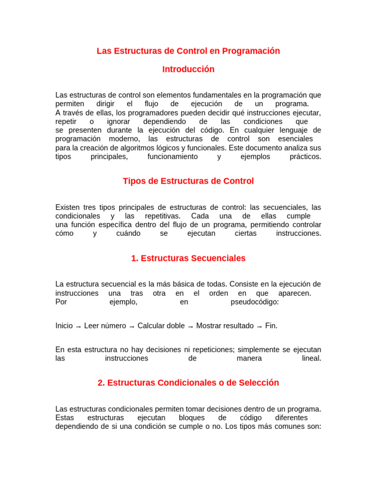 Estructuras de Control | PDF | Flujo de control | Lenguaje de programación