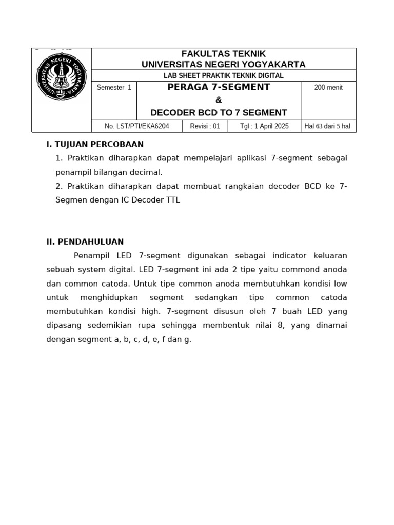 JOB 6 - Peraga 7-Segment Dan Decoder BCD To 7 Segment | PDF