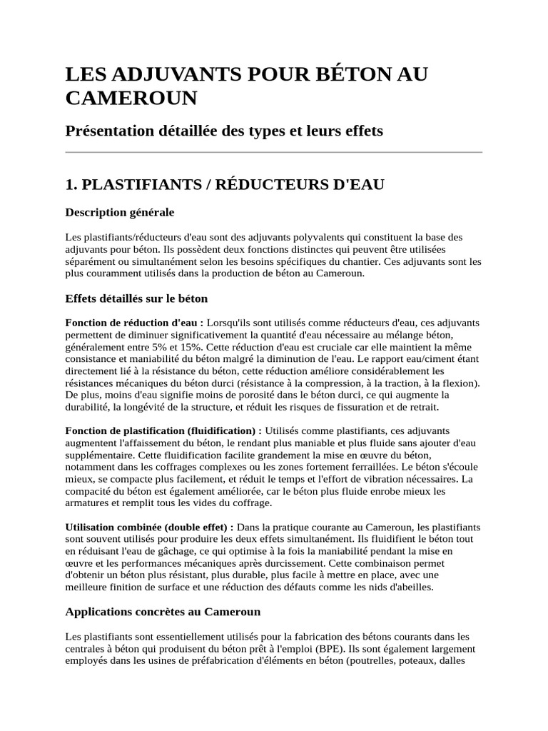 Les Adjuvants Pour Béton Au Cameroun | PDF | Béton | Ciment