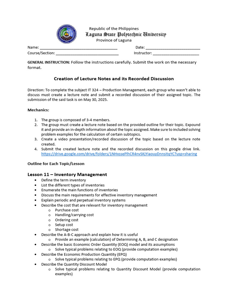 For Recorded Lectures 1 | PDF | Lean Manufacturing | Supply Chain