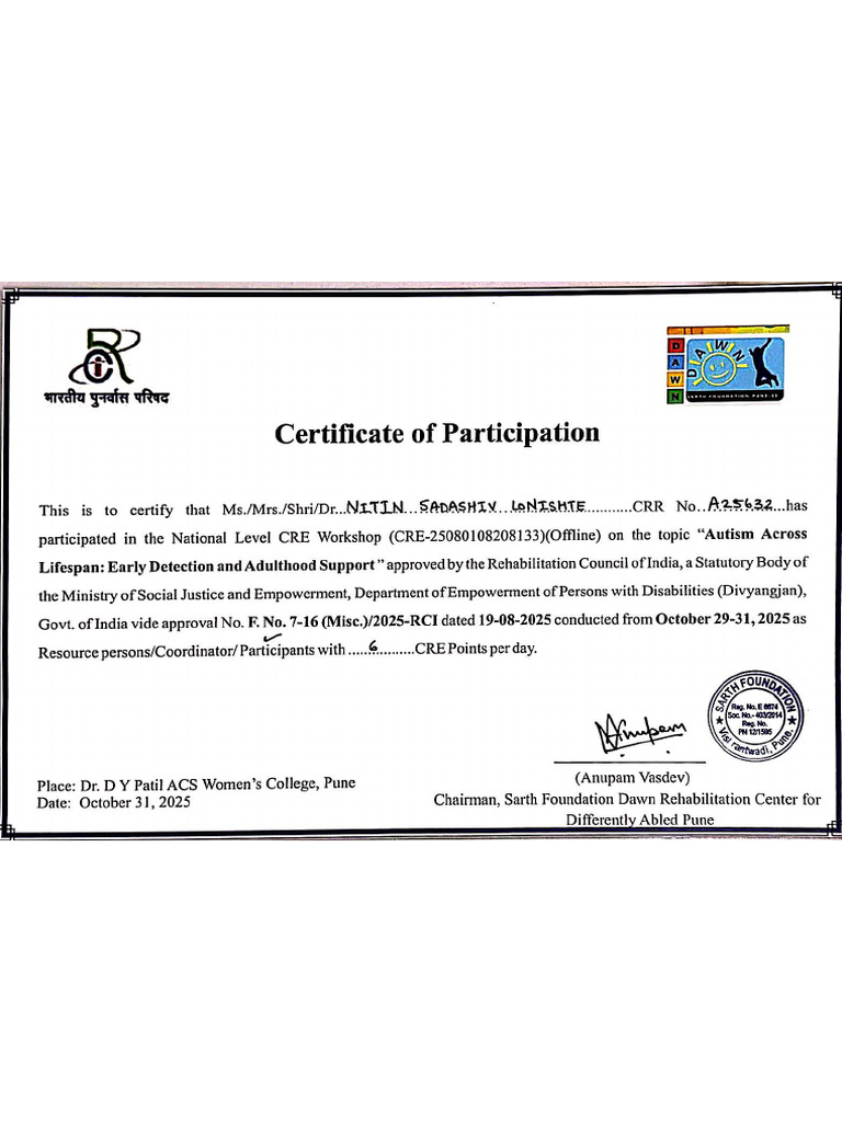 Nitin RCI Certificate Pune | PDF
