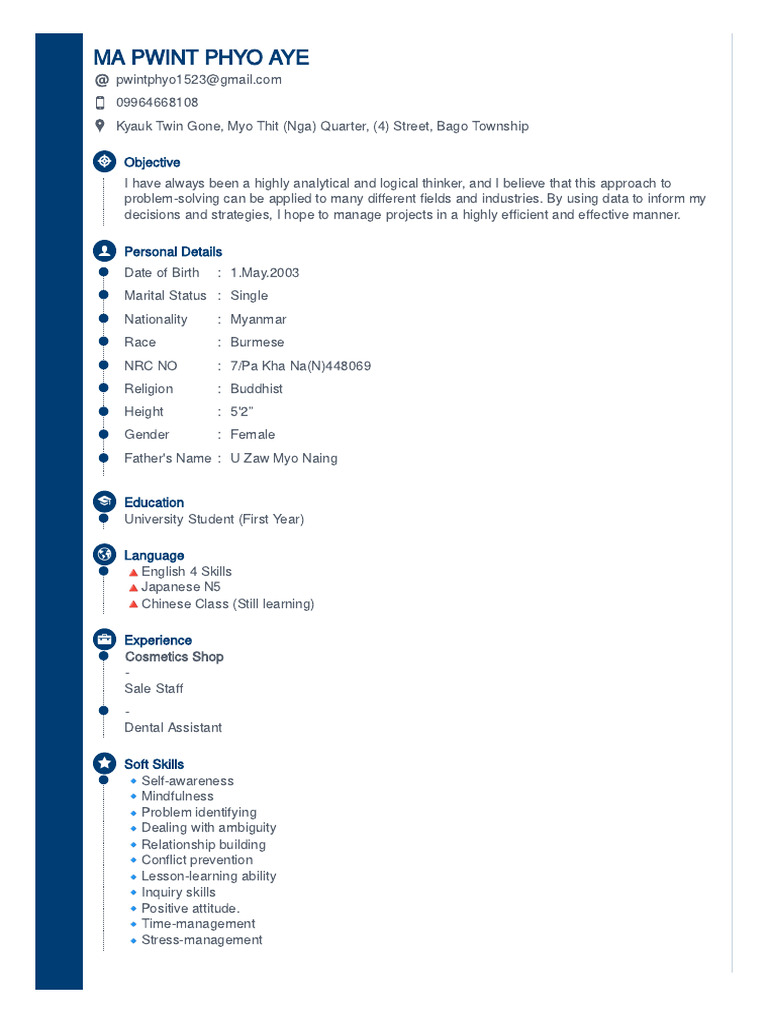 Ma Pwint Phyo Aye - CV | PDF