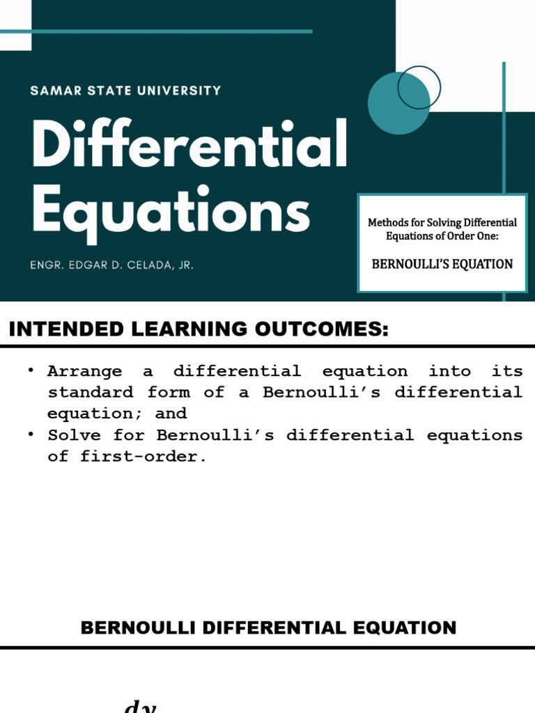 Solving Bernoulli Differential Equations | PDF | Differential Equations ...