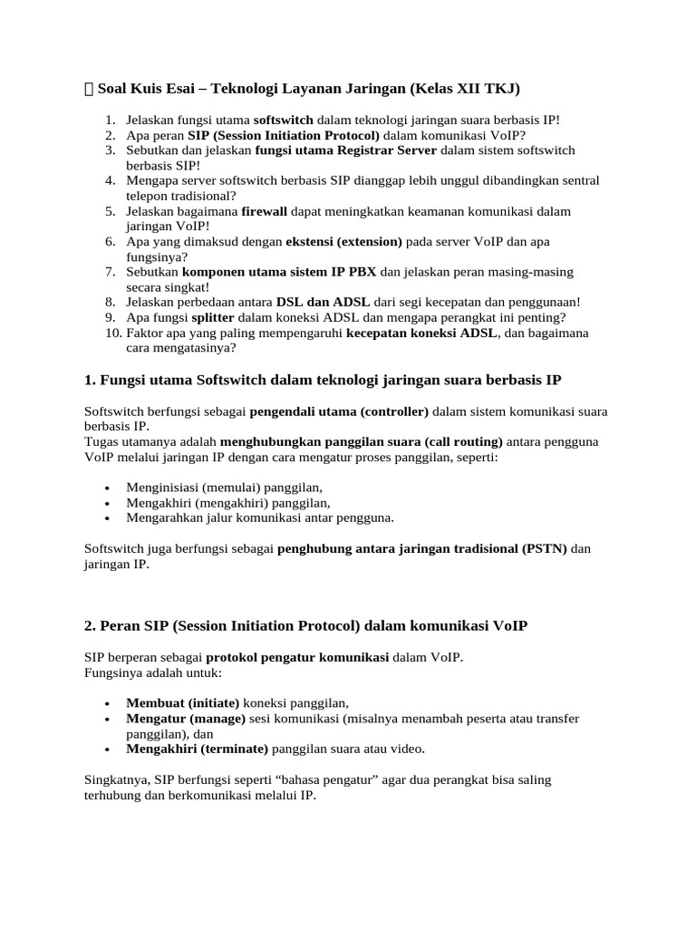 Kuis Esai Teknologi Jaringan Suara VoIP | PDF