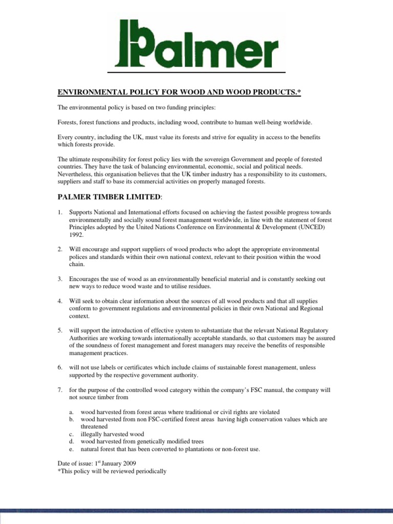 Environmental Policy For Wood and Wood Products. | PDF | Forest ...