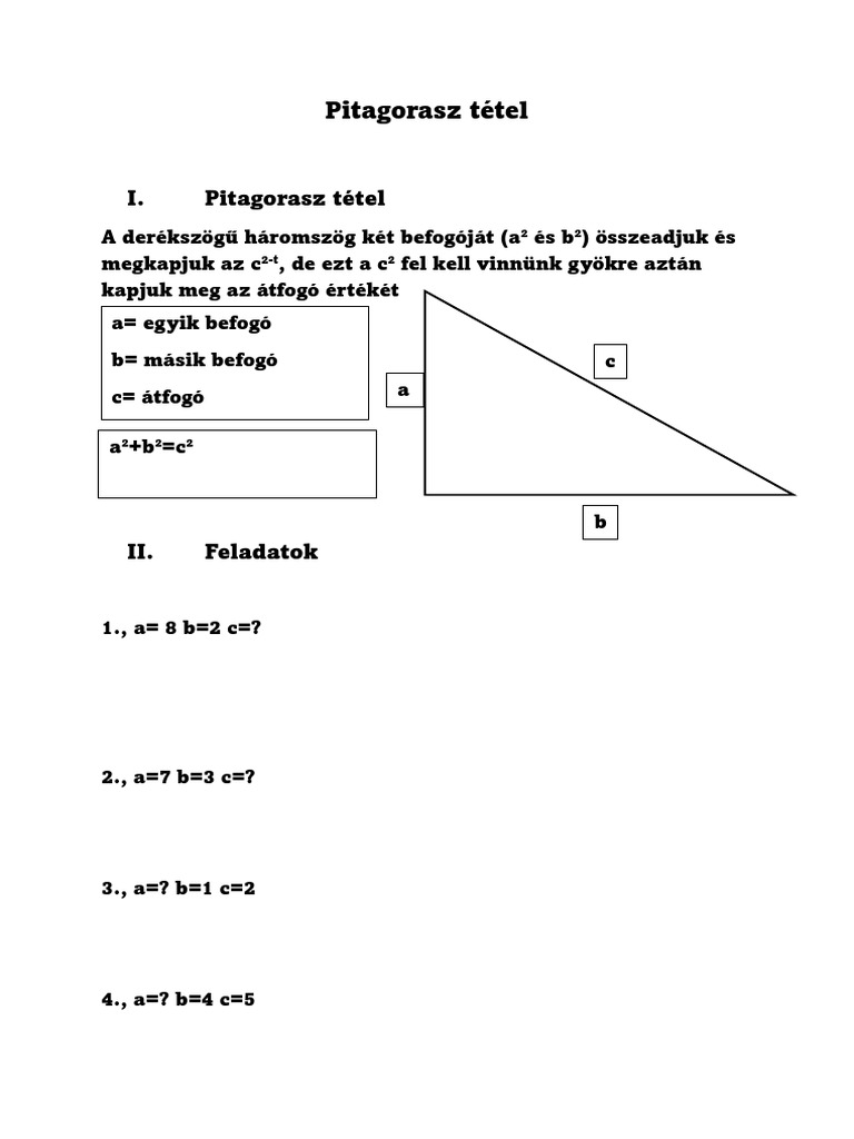 Pitagorasz Tétel Feladatlap | PDF