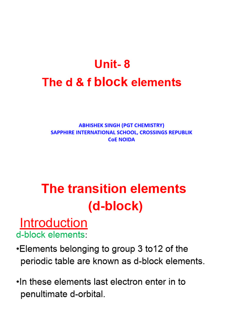 D and F Block Elementscompressed 1 | PDF | Transition Metals | Applied ...
