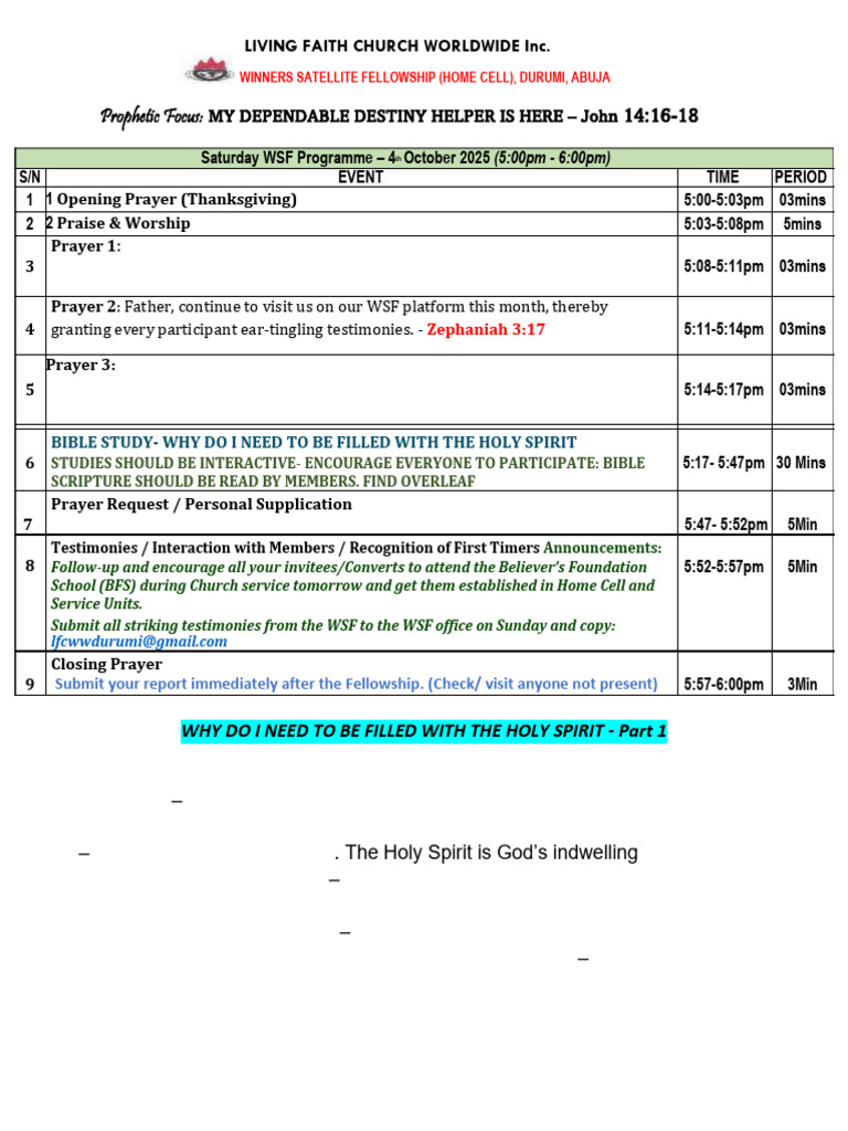 .WSF Outline October 4, 2025 | PDF | Holy Spirit | Prayer