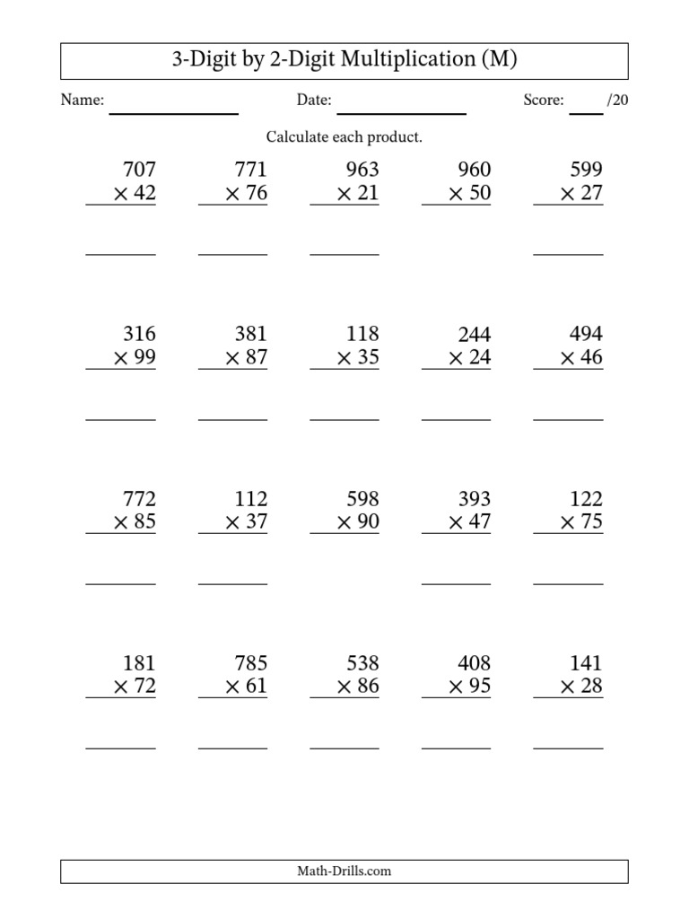 3-Digit by 2-Digit Multiplication Quiz | PDF