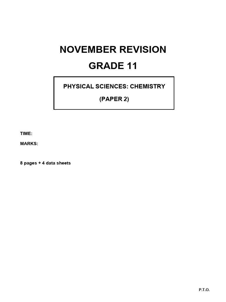 GR 11 Physical Sciences P2 (English) November REVISION Question Paper | PDF | Gases | Chemical ...