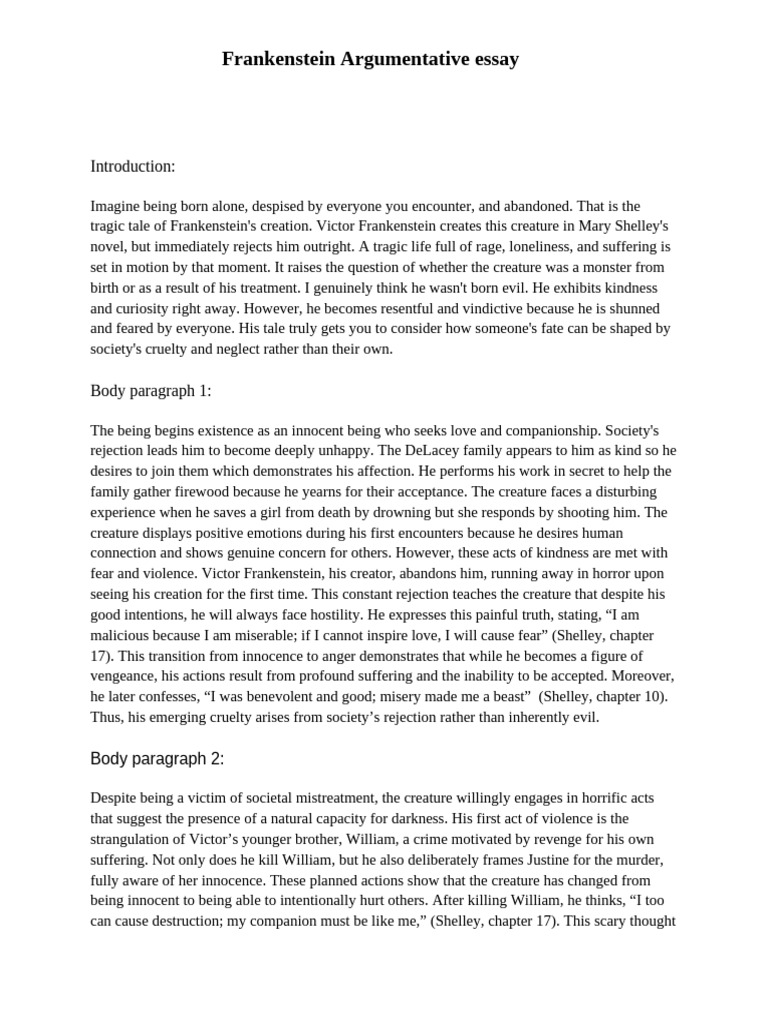 Frankenstein Argumentative Essay | PDF | Frankenstein