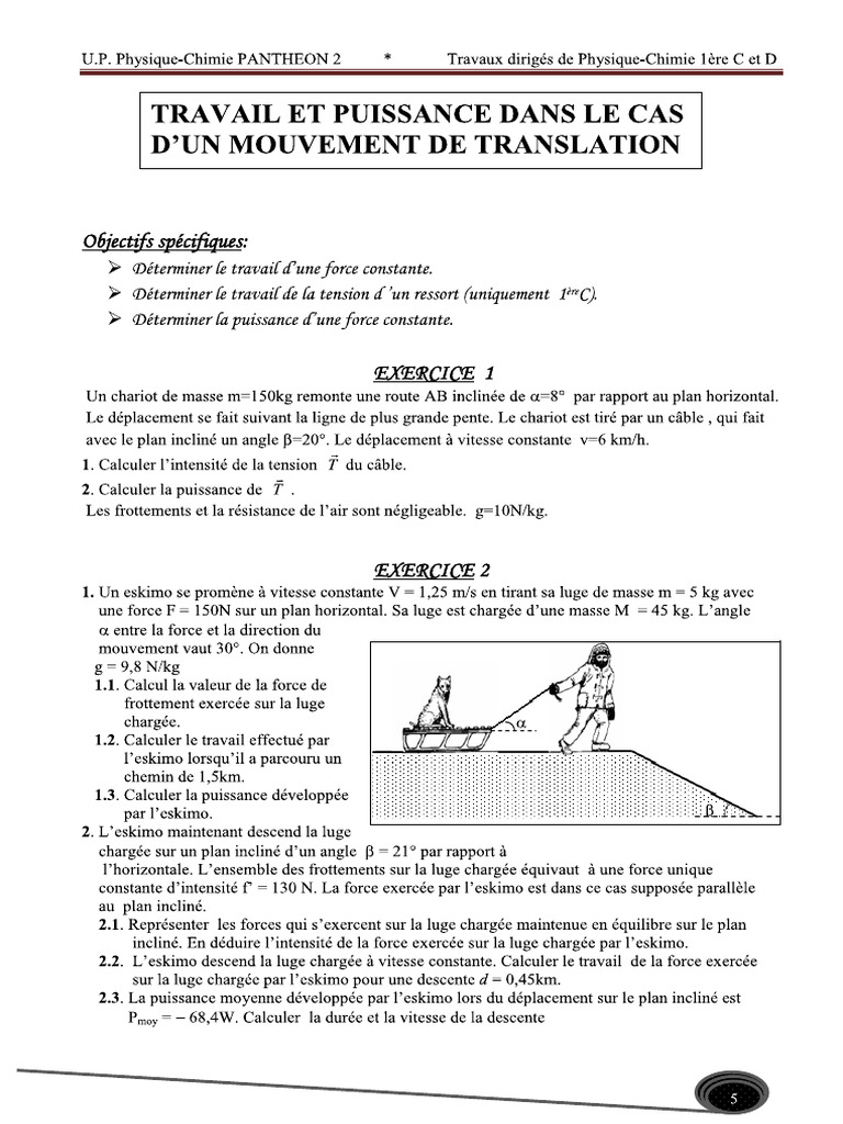 Exercice Travail Et Puissance 1ère | PDF