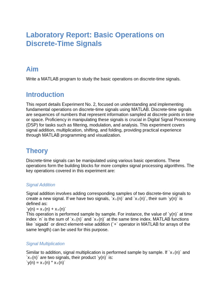 Discrete Time Signal Operations Lab Report | PDF | Digital Signal ...