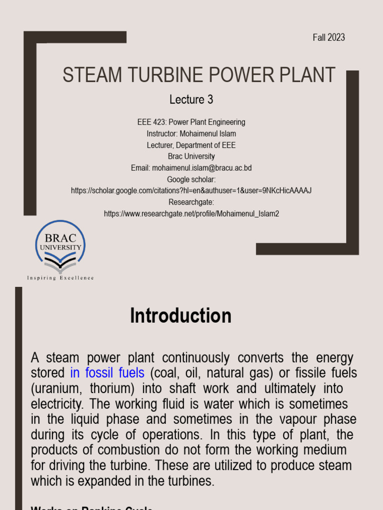 L3 - EEE - 423 - Steam Turbine Power Plant - Fall 25 - MHIS | PDF ...